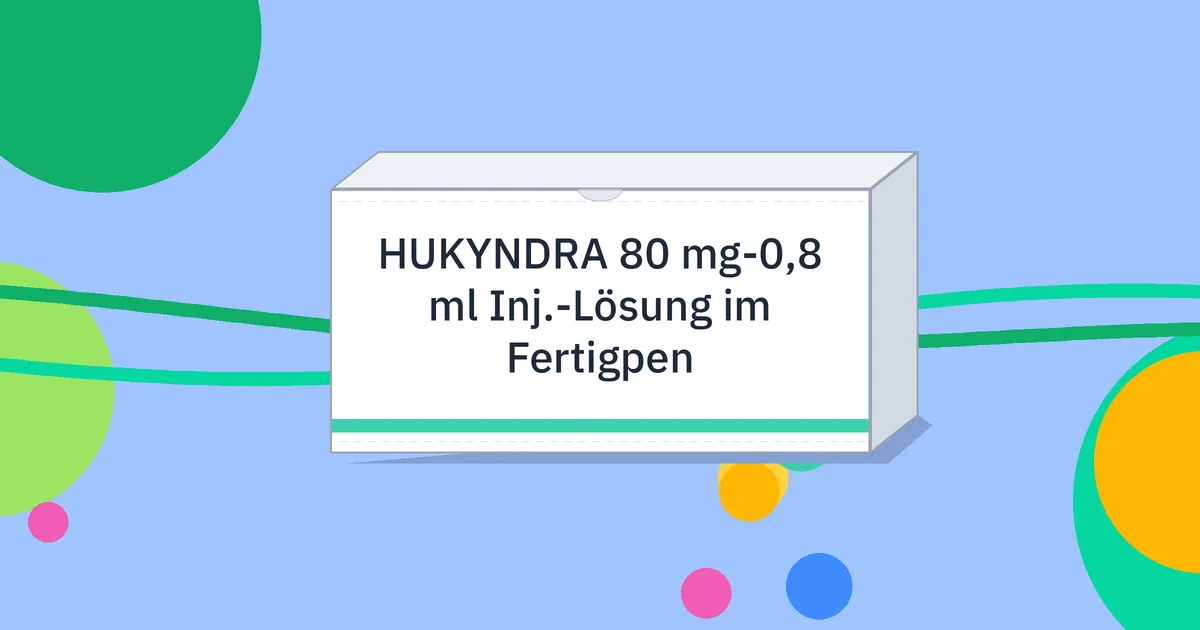 Symbolbild: Packung mit der Aufschrift HUKYNDRA 80 mg-0,8 ml Inj.-Lösung im Fertigpen (PZN 19826352) – Verfügbarkeit und Bezug in Apotheken in Frankfurt am Main