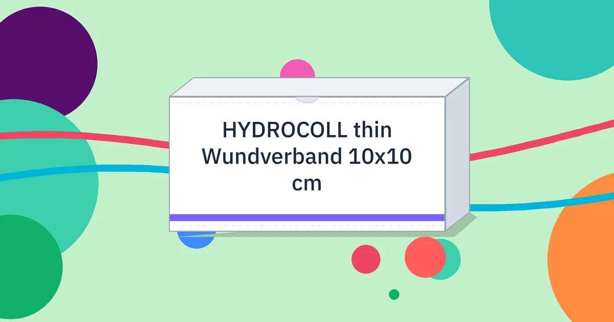 Symbolbild: Packung mit der Aufschrift HYDROCOLL thin Wundverband 10x10 cm (PZN 11367293) – Verfügbarkeit und Bezug in Apotheken in Frankfurt am Main