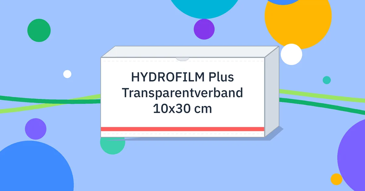 Symbolbild: Packung mit der Aufschrift HYDROFILM Plus Transparentverband 10x30 cm (PZN 04610445) – Verfügbarkeit und Bezug in Apotheken in Frankfurt am Main