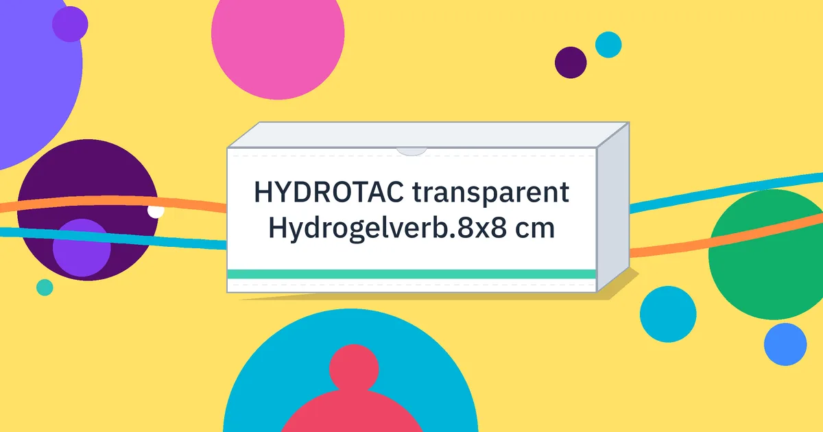 Symbolbild: Packung mit der Aufschrift HYDROTAC transparent Hydrogelverb.8x8 cm (PZN 17515613) – Verfügbarkeit und Bezug in Apotheken in Frankfurt am Main