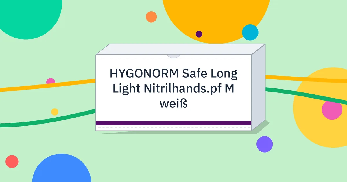 Symbolbild: Packung mit der Aufschrift HYGONORM Safe Long Light Nitrilhands.pf M weiß (PZN 20772288) – Verfügbarkeit und Bezug in Apotheken in Frankfurt am Main