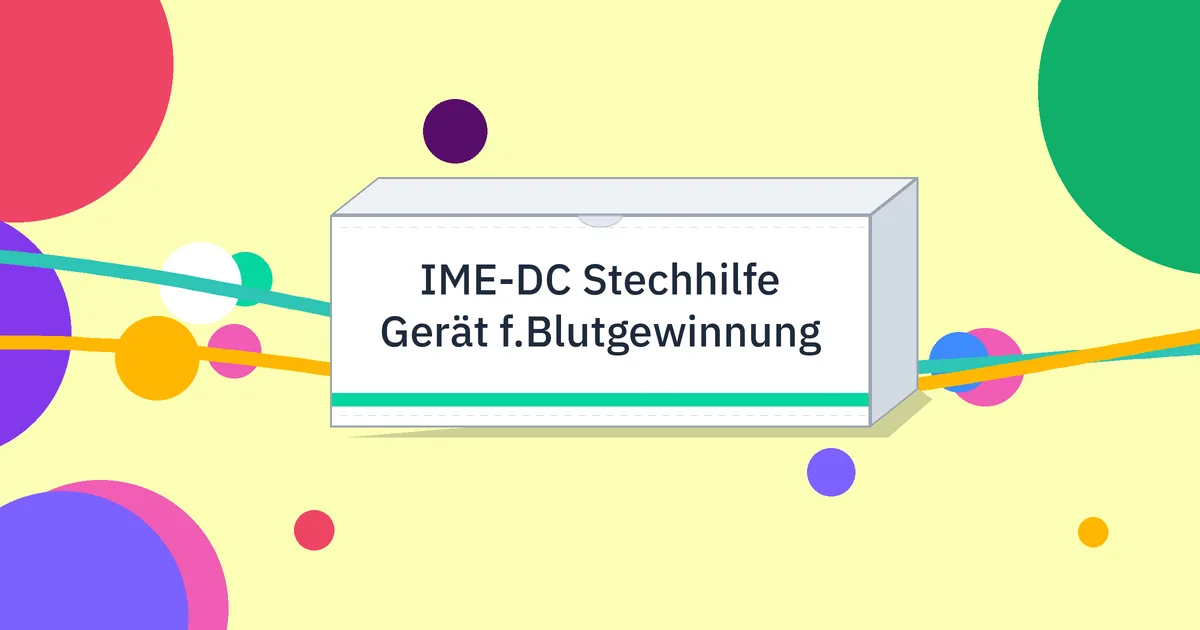 Symbolbild: Packung mit der Aufschrift IME-DC Stechhilfe Gerät f.Blutgewinnung (PZN 03941418) – Verfügbarkeit und Bezug in Apotheken in Frankfurt am Main