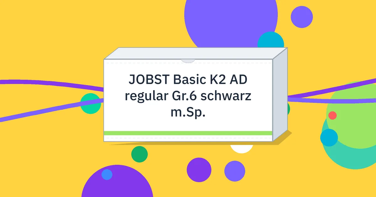 Symbolbild: Packung mit der Aufschrift JOBST Basic K2 AD regular Gr.6 schwarz m.Sp. (PZN 15311243) – Verfügbarkeit und Bezug in Apotheken in Frankfurt am Main