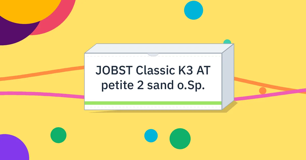 Symbolbild: Packung mit der Aufschrift JOBST Classic K3 AT petite 2 sand o.Sp. (PZN 13077381) – Verfügbarkeit und Bezug in Apotheken in Frankfurt am Main