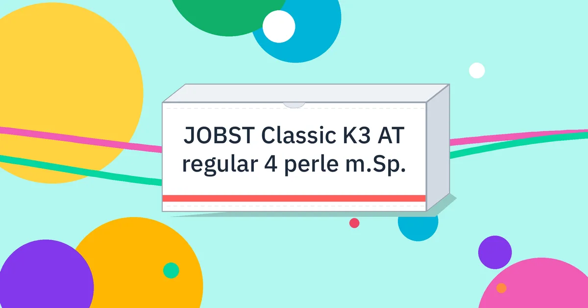 Symbolbild: Packung mit der Aufschrift JOBST Classic K3 AT regular 4 perle m.Sp. (PZN 13077984) – Verfügbarkeit und Bezug in Apotheken in Frankfurt am Main