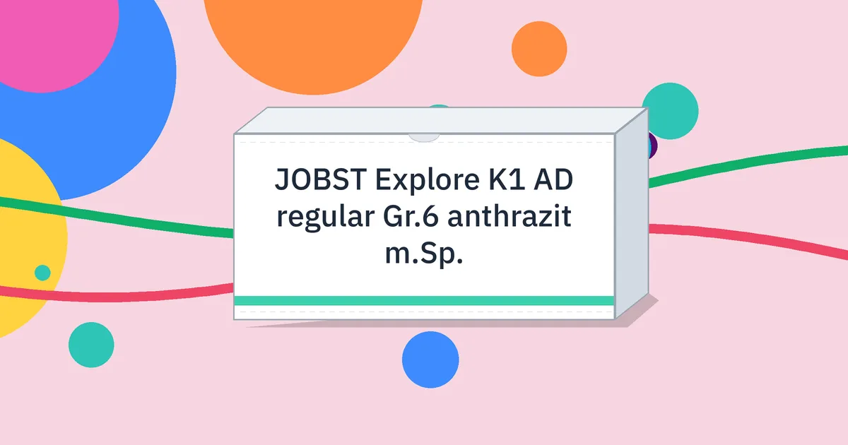 Symbolbild: Packung mit der Aufschrift JOBST Explore K1 AD regular Gr.6 anthrazit m.Sp. (PZN 11021531) – Verfügbarkeit und Bezug in Apotheken in Frankfurt am Main