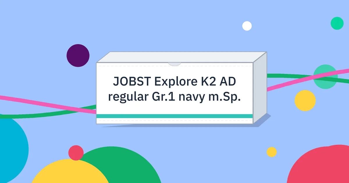 Symbolbild: Packung mit der Aufschrift JOBST Explore K2 AD regular Gr.1 navy m.Sp. (PZN 11022200) – Verfügbarkeit und Bezug in Apotheken in Frankfurt am Main