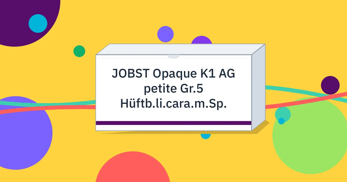 Symbolbild: Packung mit der Aufschrift JOBST Opaque K1 AG petite Gr.5 Hüftb.li.cara.m.Sp. (PZN 13097544) – Verfügbarkeit und Bezug in Apotheken in Frankfurt am Main