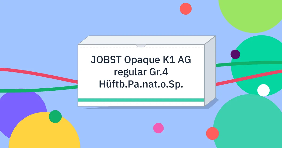 Symbolbild: Packung mit der Aufschrift JOBST Opaque K1 AG regular Gr.4 Hüftb.Pa.nat.o.Sp. (PZN 13100921) – Verfügbarkeit und Bezug in Apotheken in Frankfurt am Main