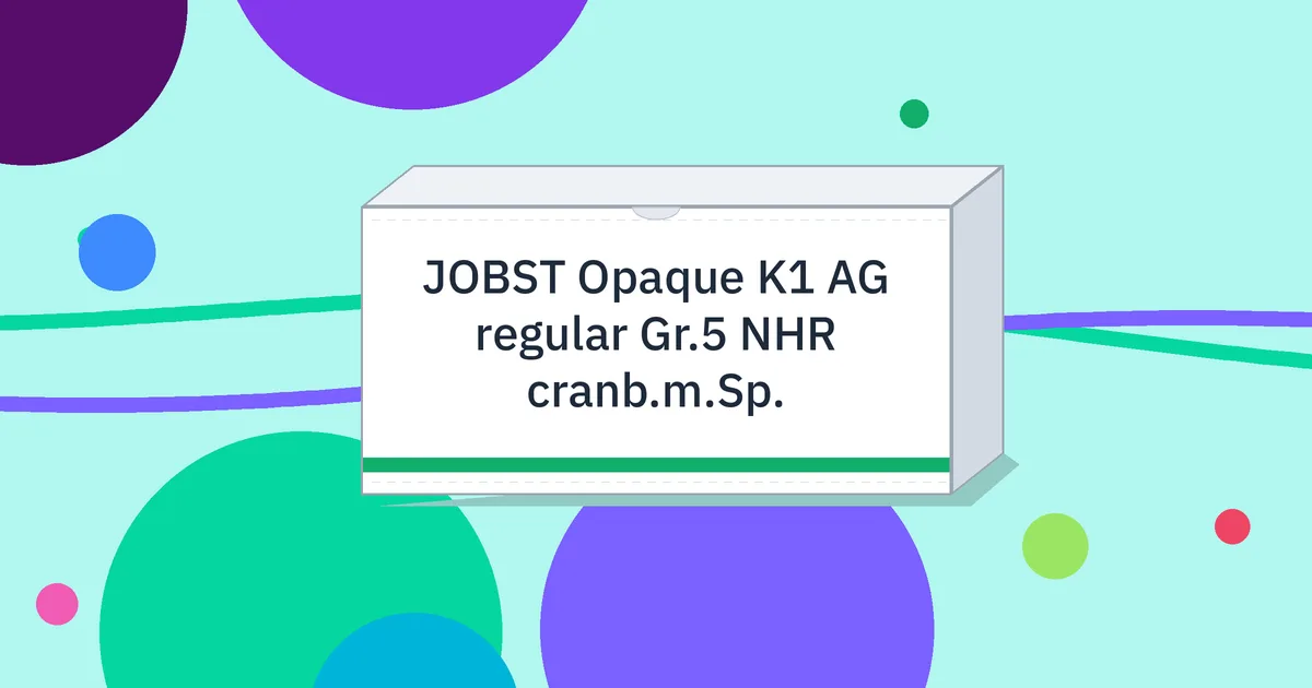 Symbolbild: Packung mit der Aufschrift JOBST Opaque K1 AG regular Gr.5 NHR cranb.m.Sp. (PZN 13091441) – Verfügbarkeit und Bezug in Apotheken in Frankfurt am Main