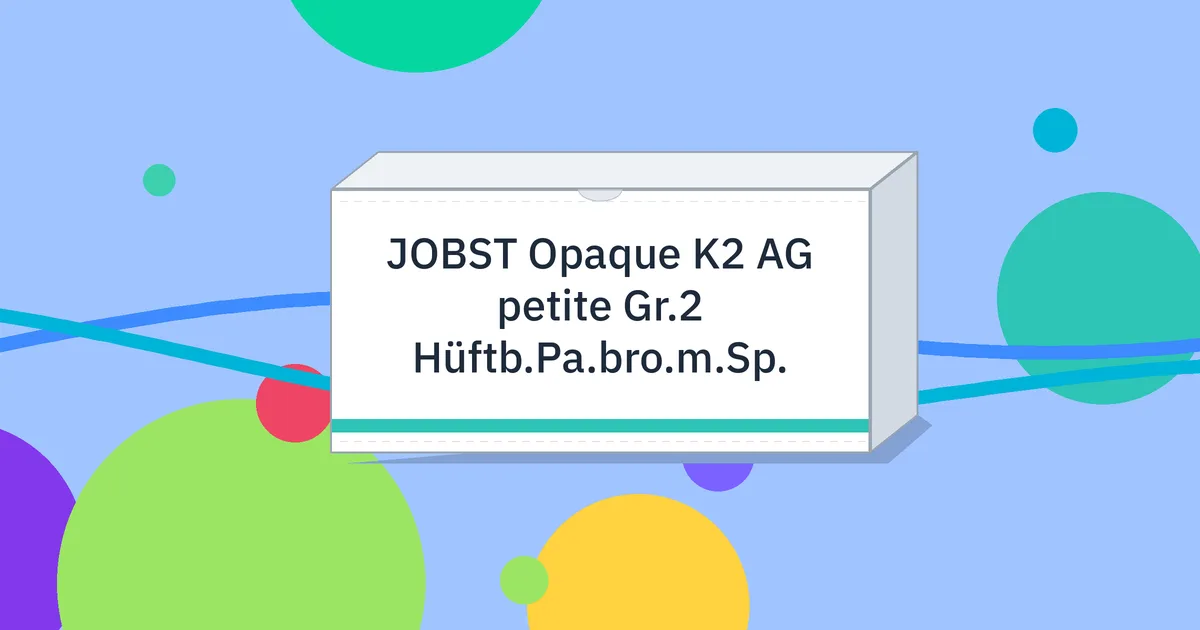 Symbolbild: Packung mit der Aufschrift JOBST Opaque K2 AG petite Gr.2 Hüftb.Pa.bro.m.Sp. (PZN 13114188) – Verfügbarkeit und Bezug in Apotheken in Frankfurt am Main