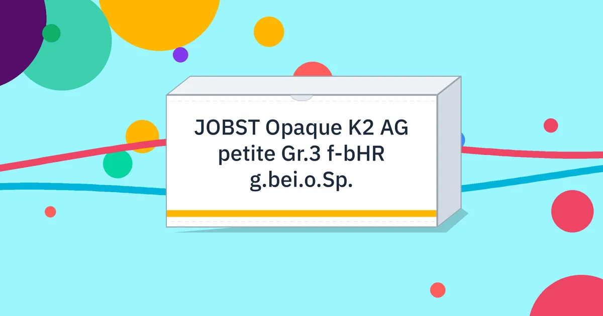 Symbolbild: Packung mit der Aufschrift JOBST Opaque K2 AG petite Gr.3 f-bHR g.bei.o.Sp. (PZN 16283537) – Verfügbarkeit und Bezug in Apotheken in Frankfurt am Main