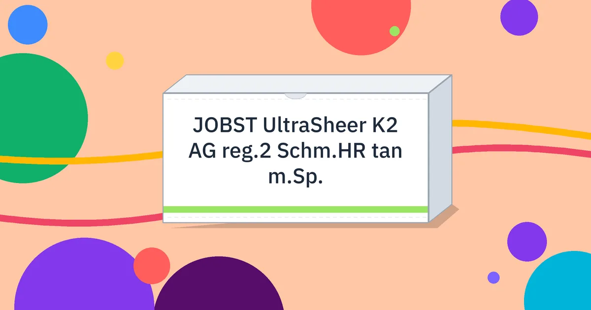 Symbolbild: Packung mit der Aufschrift JOBST UltraSheer K2 AG reg.2 Schm.HR tan m.Sp. (PZN 16302269) – Verfügbarkeit und Bezug in Apotheken in Frankfurt am Main