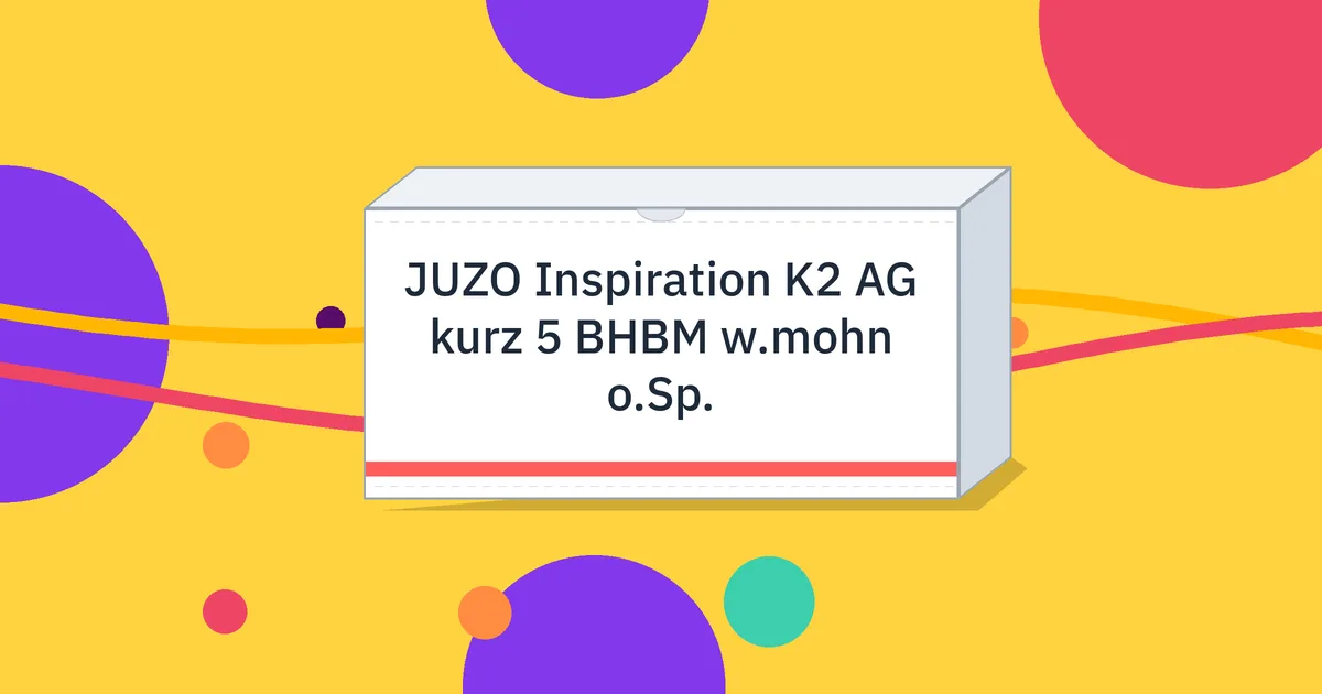 Symbolbild: Packung mit der Aufschrift JUZO Inspiration K2 AG kurz 5 BHBM w.mohn o.Sp. (PZN 14885551) – Verfügbarkeit und Bezug in Apotheken in Frankfurt am Main
