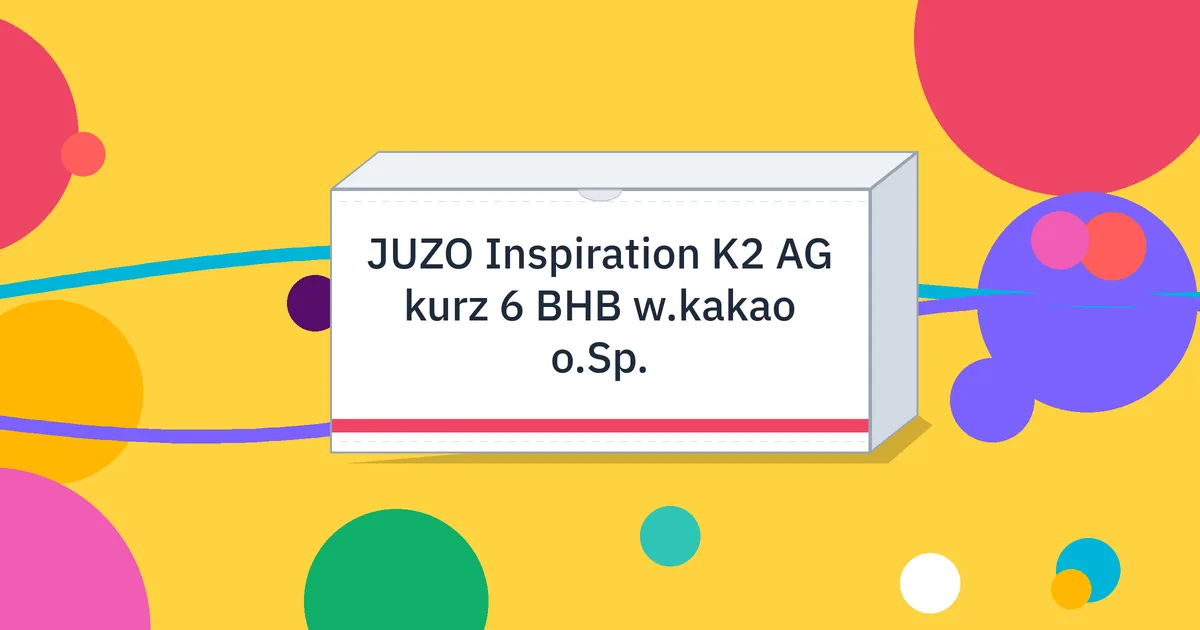 Symbolbild: Packung mit der Aufschrift JUZO Inspiration K2 AG kurz 6 BHB w.kakao o.Sp. (PZN 14850989) – Verfügbarkeit und Bezug in Apotheken in Frankfurt am Main