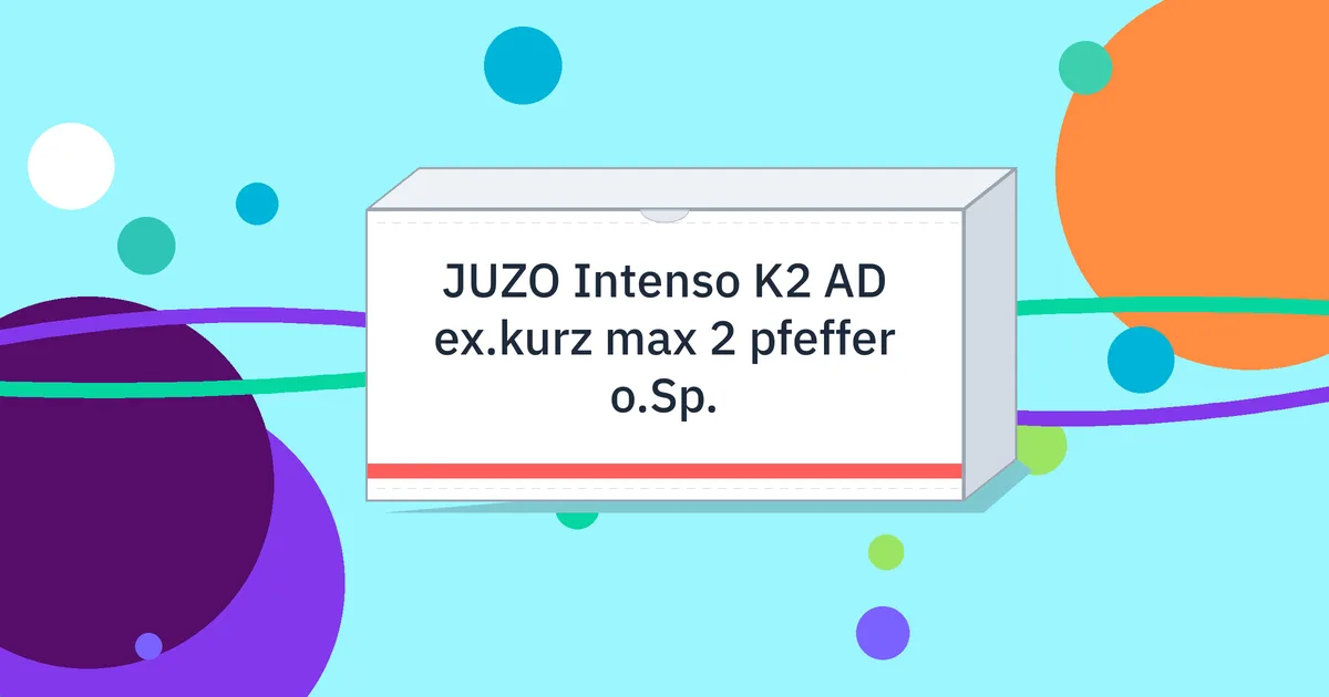 Symbolbild: Packung mit der Aufschrift JUZO Intenso K2 AD ex.kurz max 2 pfeffer o.Sp. (PZN 18617296) – Verfügbarkeit und Bezug in Apotheken in Frankfurt am Main