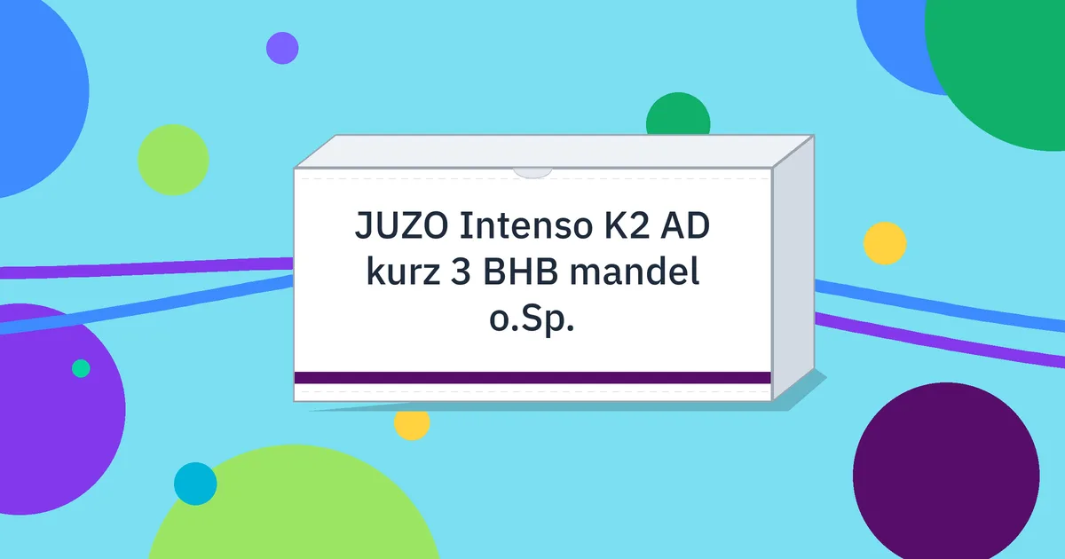 Symbolbild: Packung mit der Aufschrift JUZO Intenso K2 AD kurz 3 BHB mandel o.Sp. (PZN 18625143) – Verfügbarkeit und Bezug in Apotheken in Frankfurt am Main