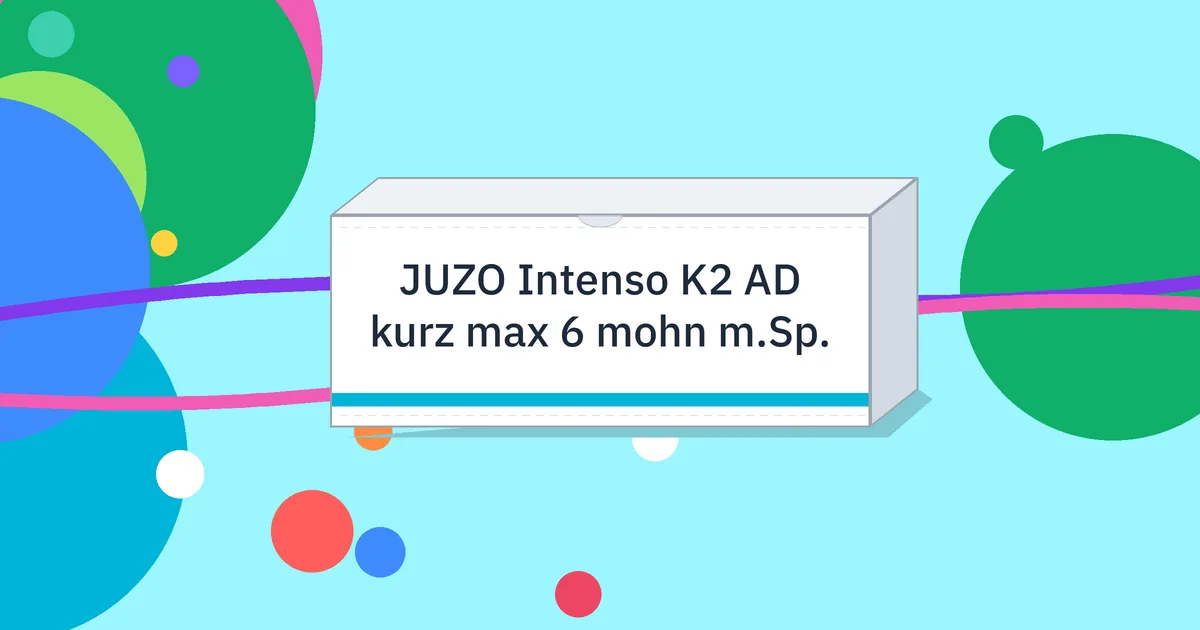 Symbolbild: Packung mit der Aufschrift JUZO Intenso K2 AD kurz max 6 mohn m.Sp. (PZN 18608877) – Verfügbarkeit und Bezug in Apotheken in Frankfurt am Main