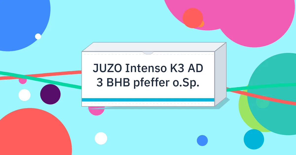 Symbolbild: Packung mit der Aufschrift JUZO Intenso K3 AD 3 BHB pfeffer o.Sp. (PZN 18644850) – Verfügbarkeit und Bezug in Apotheken in Frankfurt am Main