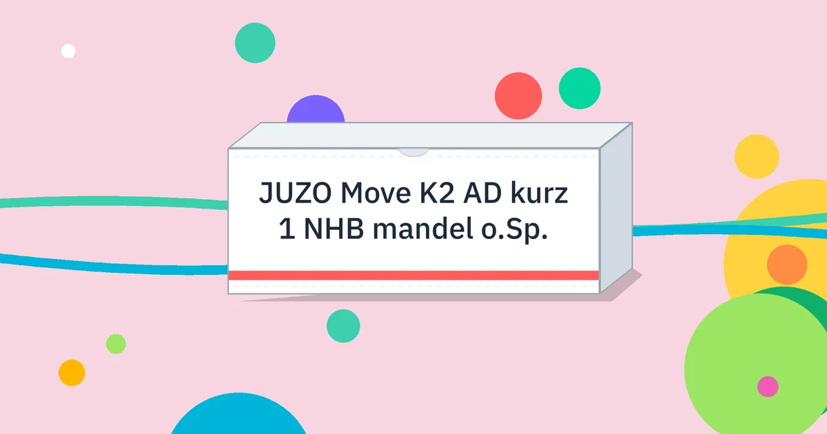 Symbolbild: Packung mit der Aufschrift JUZO Move K2 AD kurz 1 NHB mandel o.Sp. (PZN 16341370) – Verfügbarkeit und Bezug in Apotheken in Frankfurt am Main