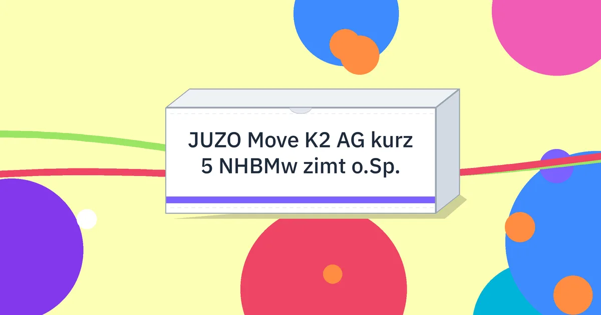 Symbolbild: Packung mit der Aufschrift JUZO Move K2 AG kurz 5 NHBMw zimt o.Sp. (PZN 18529480) – Verfügbarkeit und Bezug in Apotheken in Frankfurt am Main