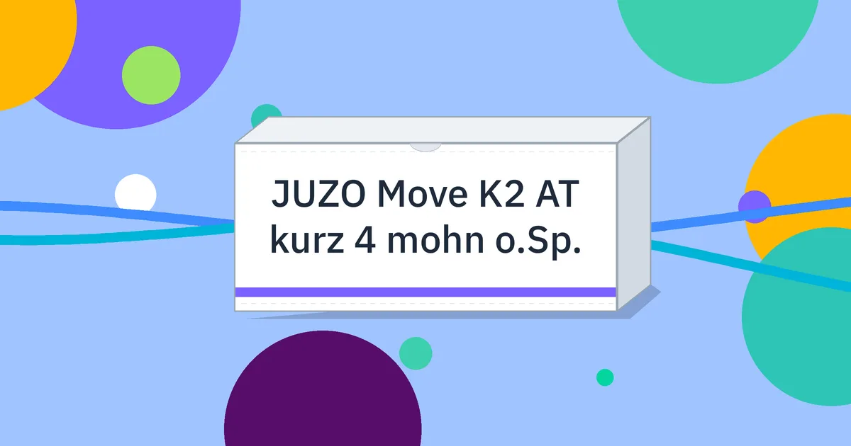 Symbolbild: Packung mit der Aufschrift JUZO Move K2 AT kurz 4 mohn o.Sp. (PZN 20675645) – Verfügbarkeit und Bezug in Apotheken in Frankfurt am Main