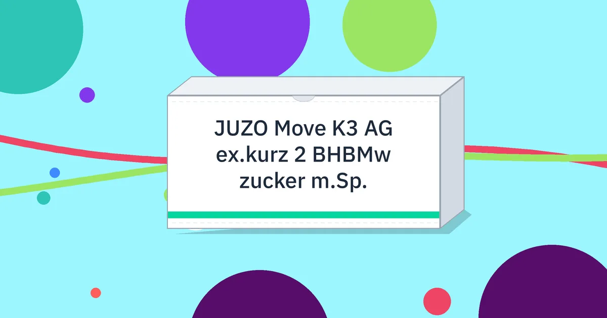 Symbolbild: Packung mit der Aufschrift JUZO Move K3 AG ex.kurz 2 BHBMw zucker m.Sp. (PZN 18584119) – Verfügbarkeit und Bezug in Apotheken in Frankfurt am Main