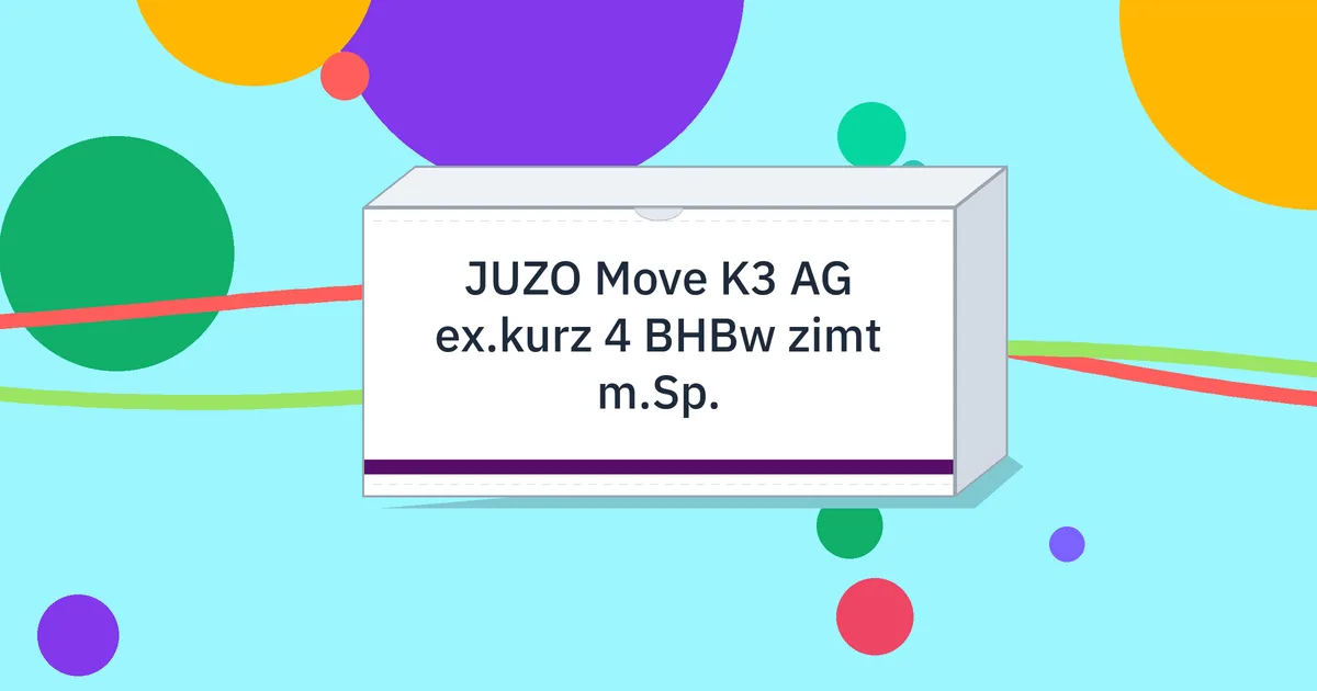 Symbolbild: Packung mit der Aufschrift JUZO Move K3 AG ex.kurz 4 BHBw zimt m.Sp. (PZN 18583781) – Verfügbarkeit und Bezug in Apotheken in Frankfurt am Main
