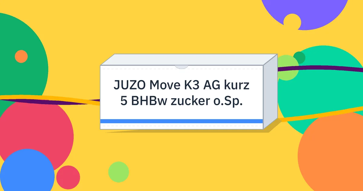 Symbolbild: Packung mit der Aufschrift JUZO Move K3 AG kurz 5 BHBw zucker o.Sp. (PZN 18581701) – Verfügbarkeit und Bezug in Apotheken in Frankfurt am Main