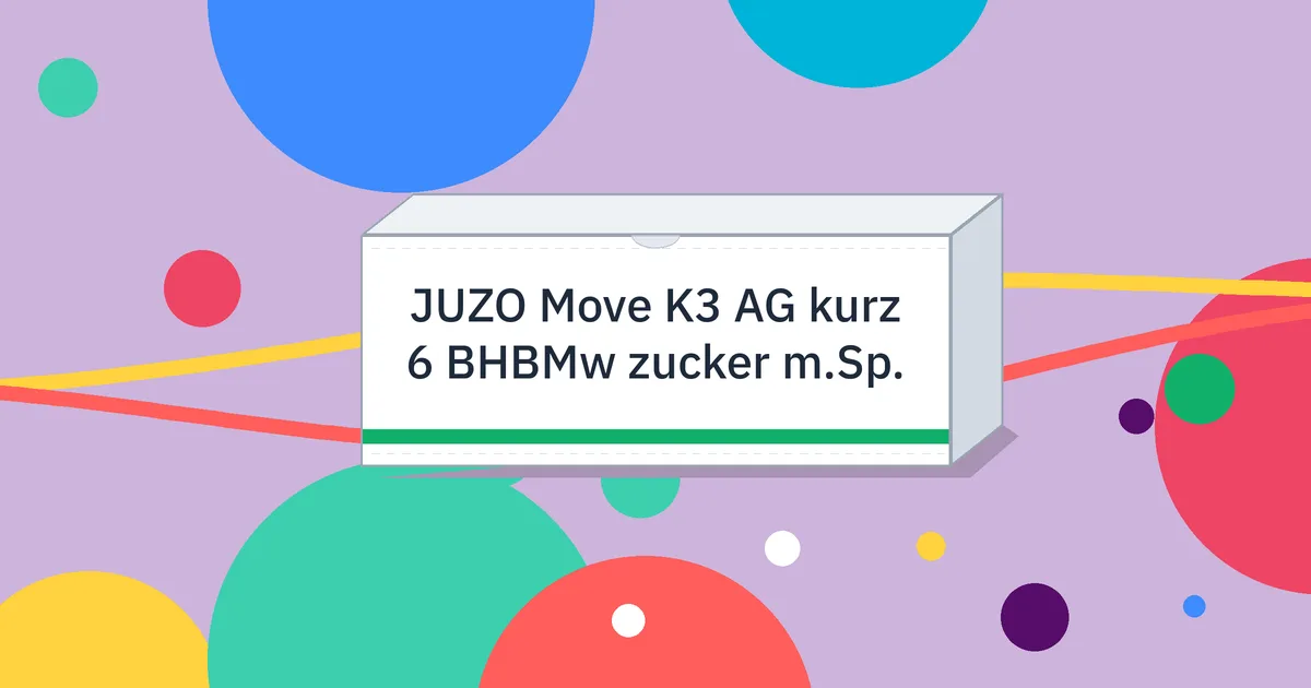 Symbolbild: Packung mit der Aufschrift JUZO Move K3 AG kurz 6 BHBMw zucker m.Sp. (PZN 18580191) – Verfügbarkeit und Bezug in Apotheken in Frankfurt am Main
