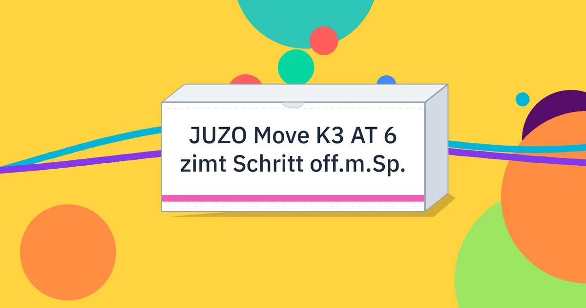 Symbolbild: Packung mit der Aufschrift JUZO Move K3 AT 6 zimt Schritt off.m.Sp. (PZN 20677383) – Verfügbarkeit und Bezug in Apotheken in Frankfurt am Main