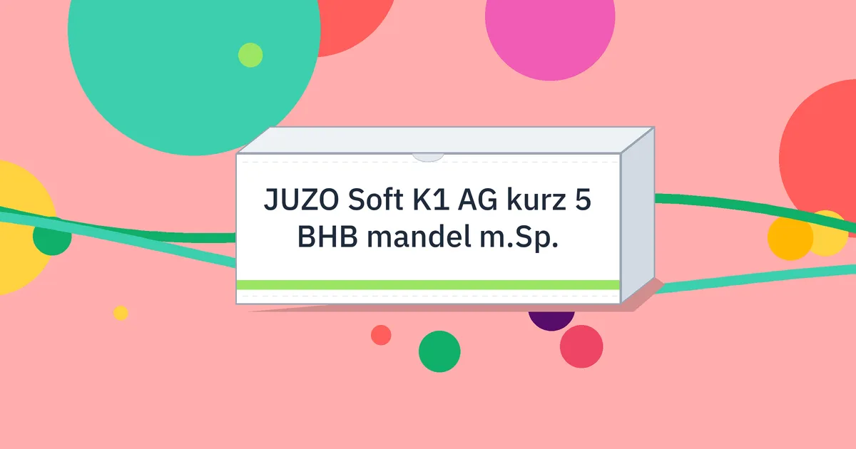 Symbolbild: Packung mit der Aufschrift JUZO Soft K1 AG kurz 5 BHB mandel m.Sp. (PZN 14822390) – Verfügbarkeit und Bezug in Apotheken in Frankfurt am Main