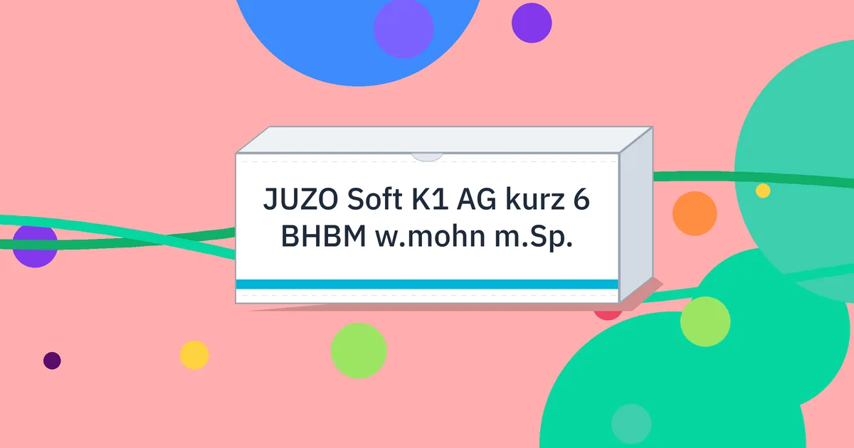 Symbolbild: Packung mit der Aufschrift JUZO Soft K1 AG kurz 6 BHBM w.mohn m.Sp. (PZN 14863839) – Verfügbarkeit und Bezug in Apotheken in Frankfurt am Main