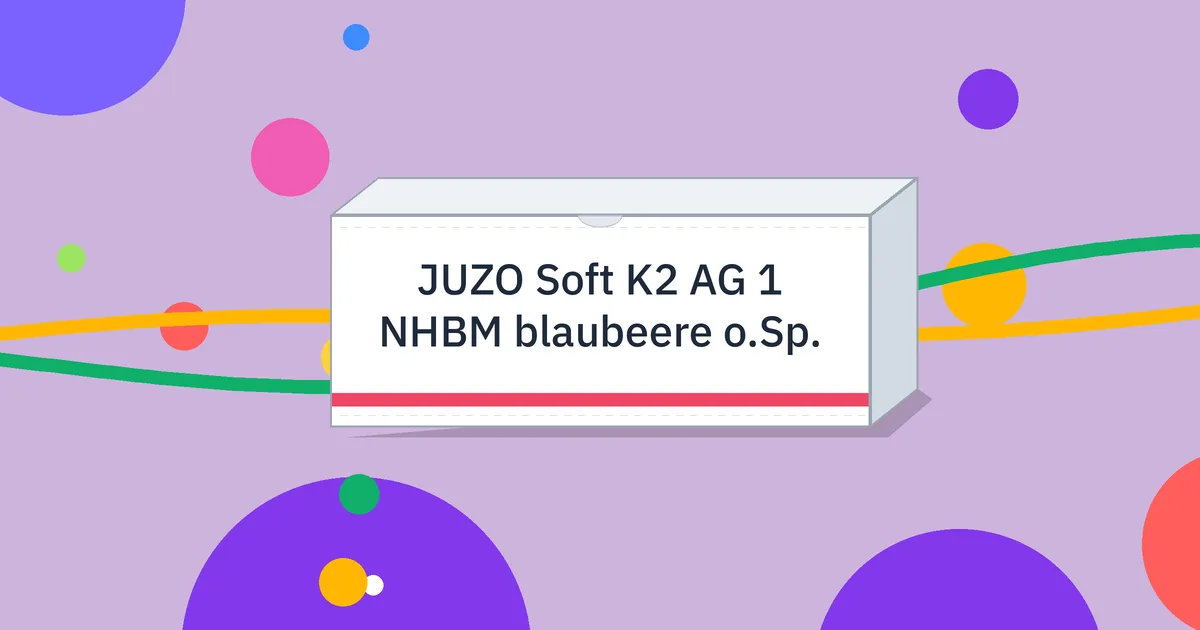 Symbolbild: Packung mit der Aufschrift JUZO Soft K2 AG 1 NHBM blaubeere o.Sp. (PZN 15018313) – Verfügbarkeit und Bezug in Apotheken in Frankfurt am Main