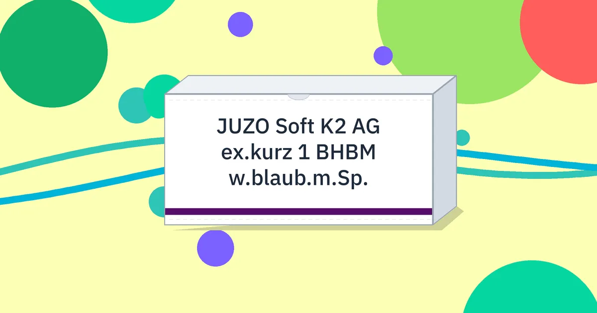 Symbolbild: Packung mit der Aufschrift JUZO Soft K2 AG ex.kurz 1 BHBM w.blaub.m.Sp. (PZN 14868251) – Verfügbarkeit und Bezug in Apotheken in Frankfurt am Main