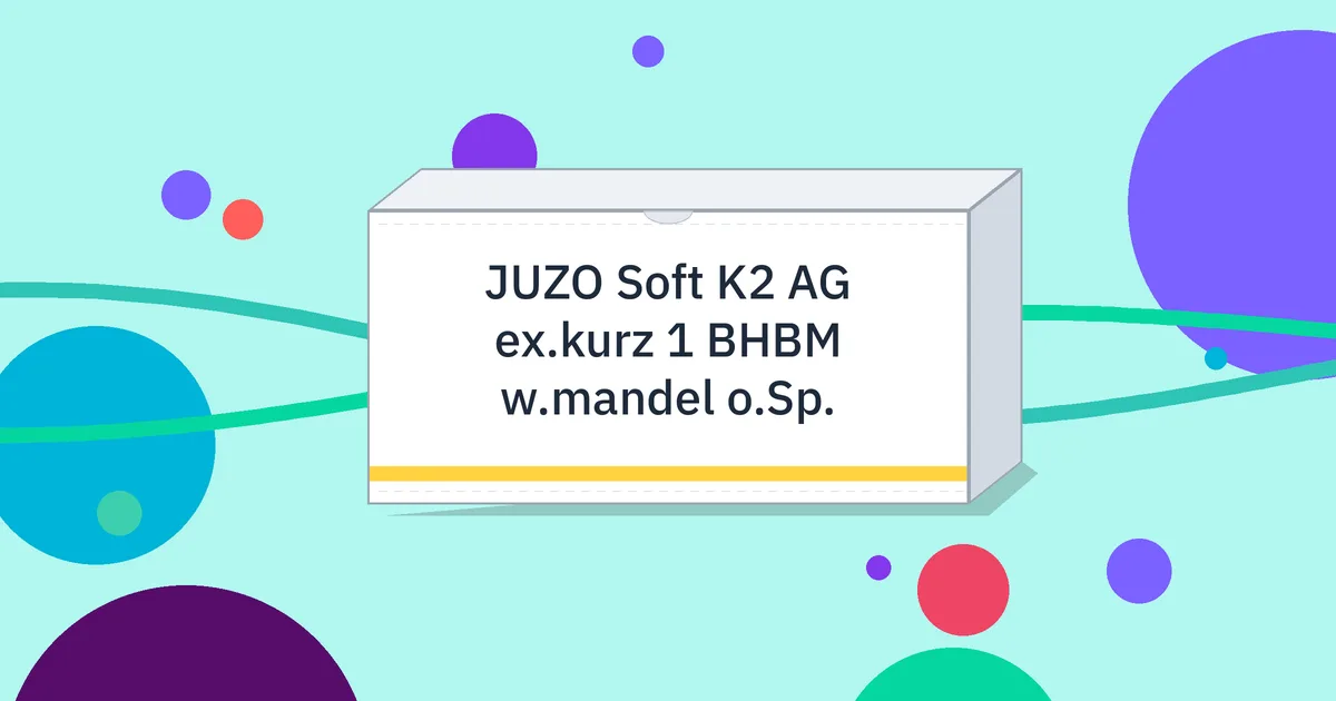 Symbolbild: Packung mit der Aufschrift JUZO Soft K2 AG ex.kurz 1 BHBM w.mandel o.Sp. (PZN 14870288) – Verfügbarkeit und Bezug in Apotheken in Frankfurt am Main