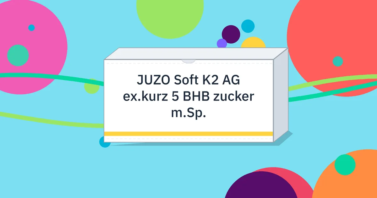 Symbolbild: Packung mit der Aufschrift JUZO Soft K2 AG ex.kurz 5 BHB zucker m.Sp. (PZN 14827269) – Verfügbarkeit und Bezug in Apotheken in Frankfurt am Main