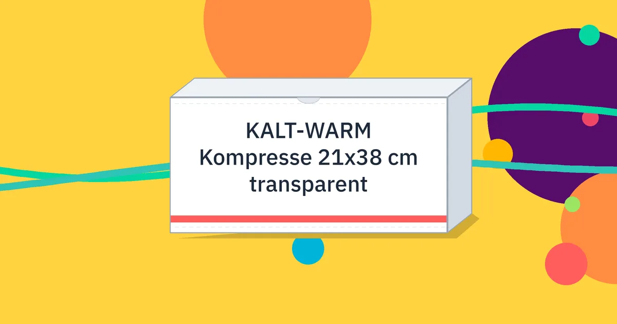 Symbolbild: Packung mit der Aufschrift KALT-WARM Kompresse 21x38 cm transparent (PZN 14175588) – Verfügbarkeit und Bezug in Apotheken in Frankfurt am Main