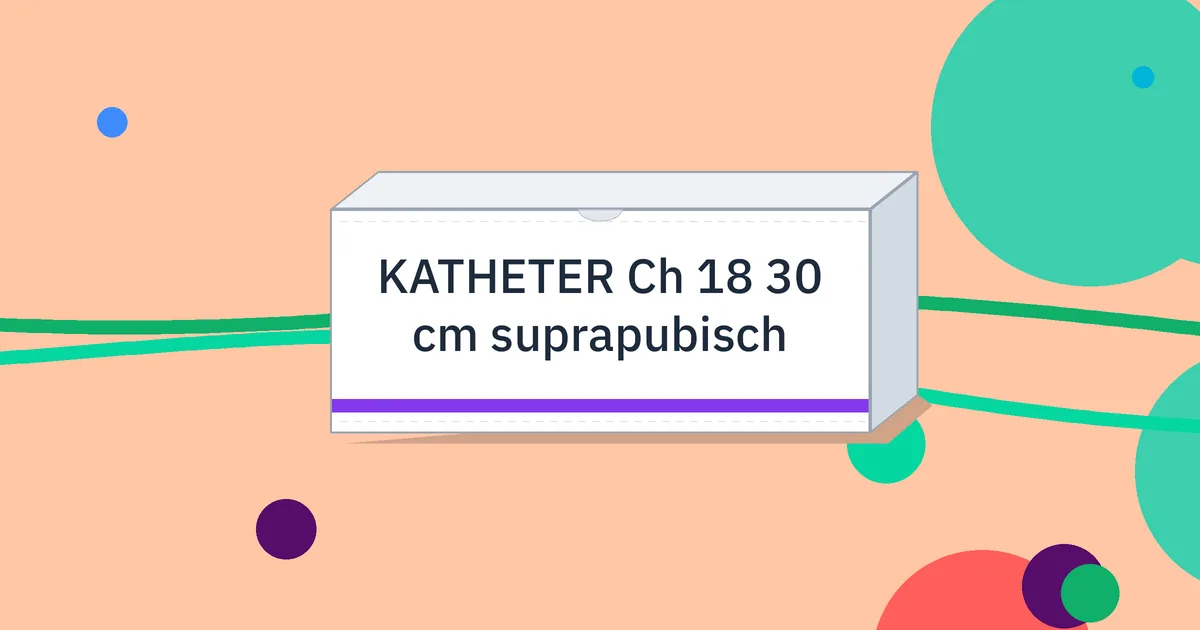 Symbolbild: Packung mit der Aufschrift KATHETER Ch 18 30 cm suprapubisch (PZN 01465072) – Verfügbarkeit und Bezug in Apotheken in Frankfurt am Main