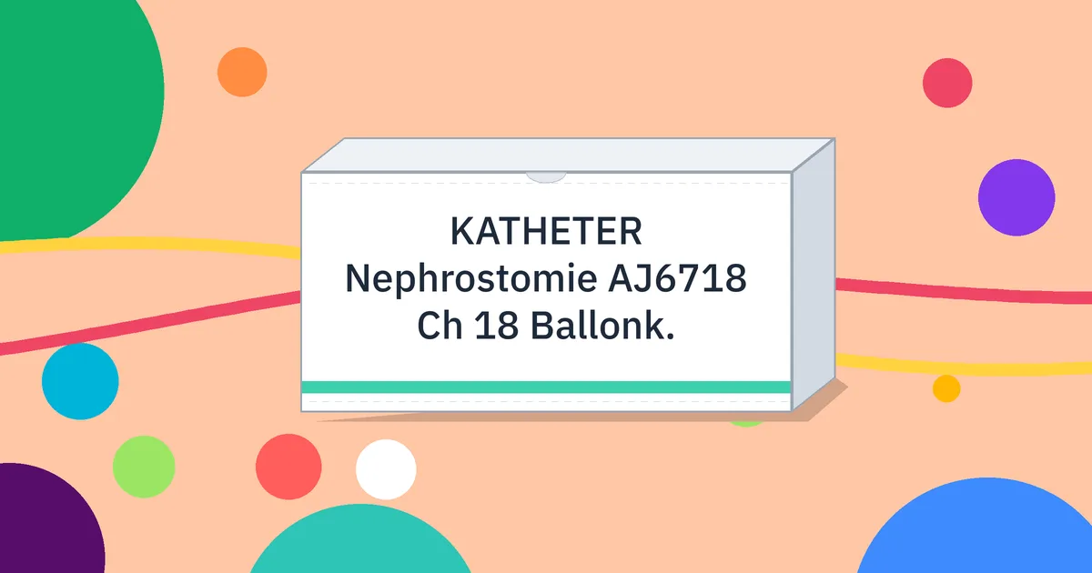 Symbolbild: Packung mit der Aufschrift KATHETER Nephrostomie AJ6718 Ch 18 Ballonk. (PZN 00155091) – Verfügbarkeit und Bezug in Apotheken in Frankfurt am Main