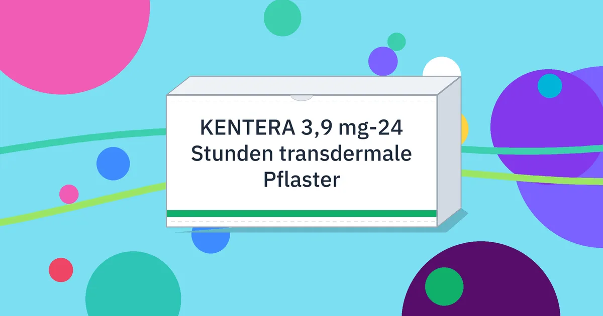 Symbolbild: Packung mit der Aufschrift KENTERA 3,9 mg-24 Stunden transdermale Pflaster (PZN 16010615) – Verfügbarkeit und Bezug in Apotheken in Frankfurt am Main