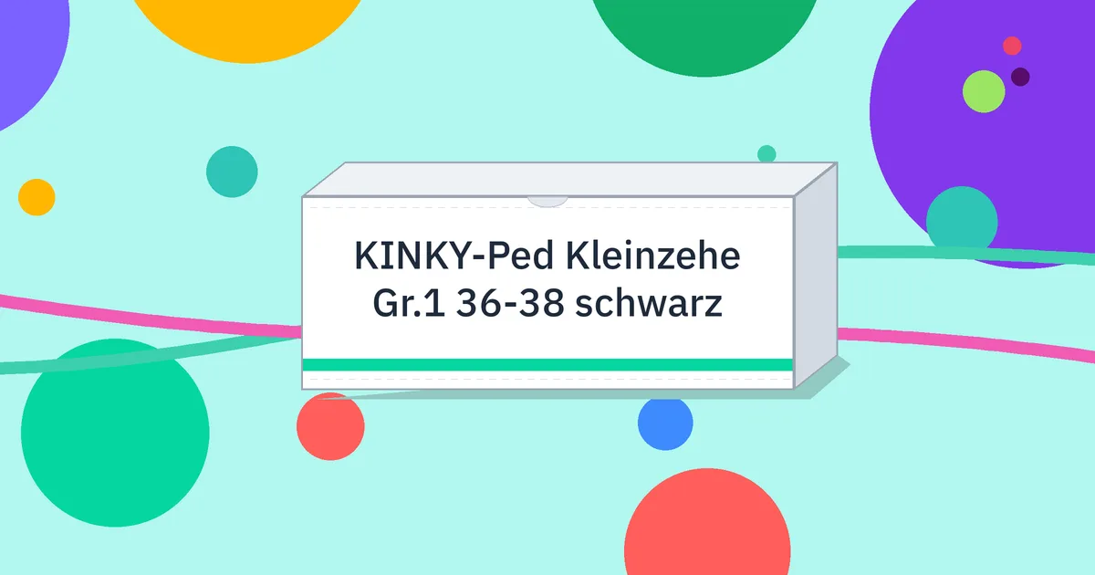 Symbolbild: Packung mit der Aufschrift KINKY-Ped Kleinzehe Gr.1 36-38 schwarz (PZN 11241468) – Verfügbarkeit und Bezug in Apotheken in Frankfurt am Main