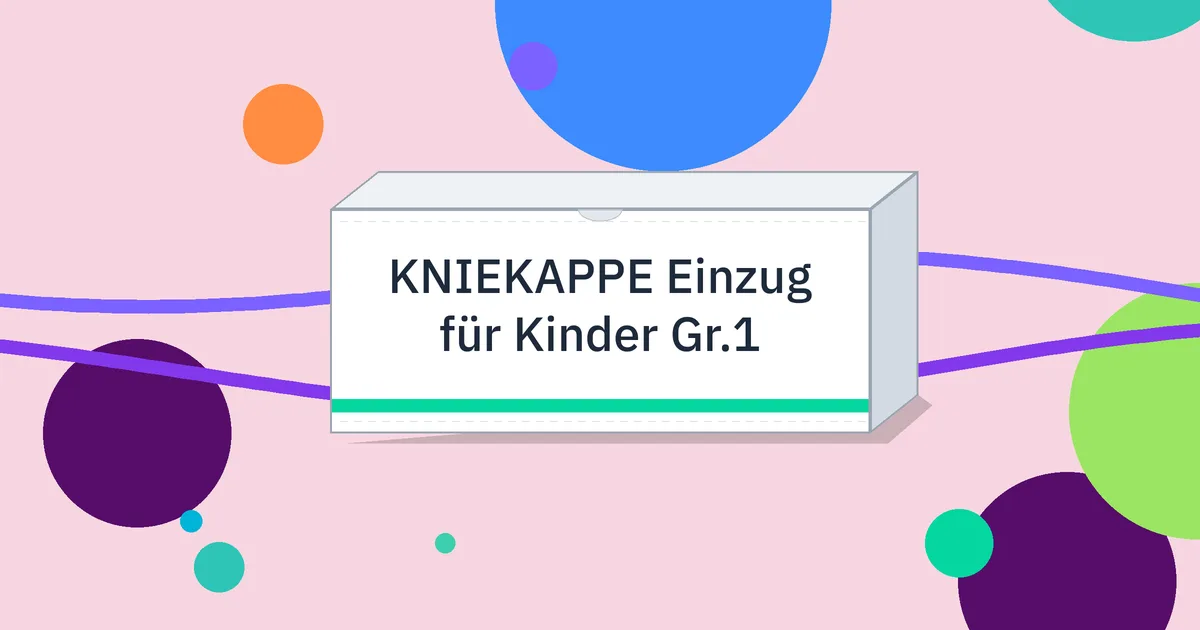 Symbolbild: Packung mit der Aufschrift KNIEKAPPE Einzug für Kinder Gr.1 (PZN 01738601) – Verfügbarkeit und Bezug in Apotheken in Frankfurt am Main
