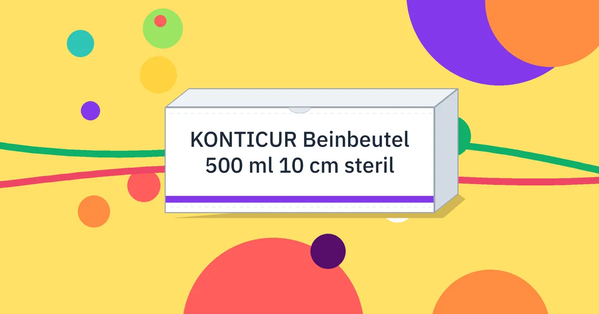 Symbolbild: Packung mit der Aufschrift KONTICUR Beinbeutel 500 ml 10 cm steril (PZN 12465589) – Verfügbarkeit und Bezug in Apotheken in Frankfurt am Main