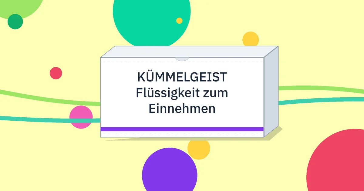 Symbolbild: Packung mit der Aufschrift KÜMMELGEIST Flüssigkeit zum Einnehmen (PZN 15401147) – Verfügbarkeit und Bezug in Apotheken in Frankfurt am Main