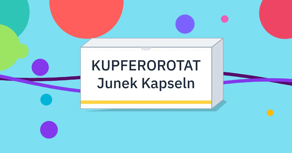 Symbolbild: Packung mit der Aufschrift KUPFEROROTAT Junek Kapseln (PZN 10062663) – Verfügbarkeit und Bezug in Apotheken in Frankfurt am Main