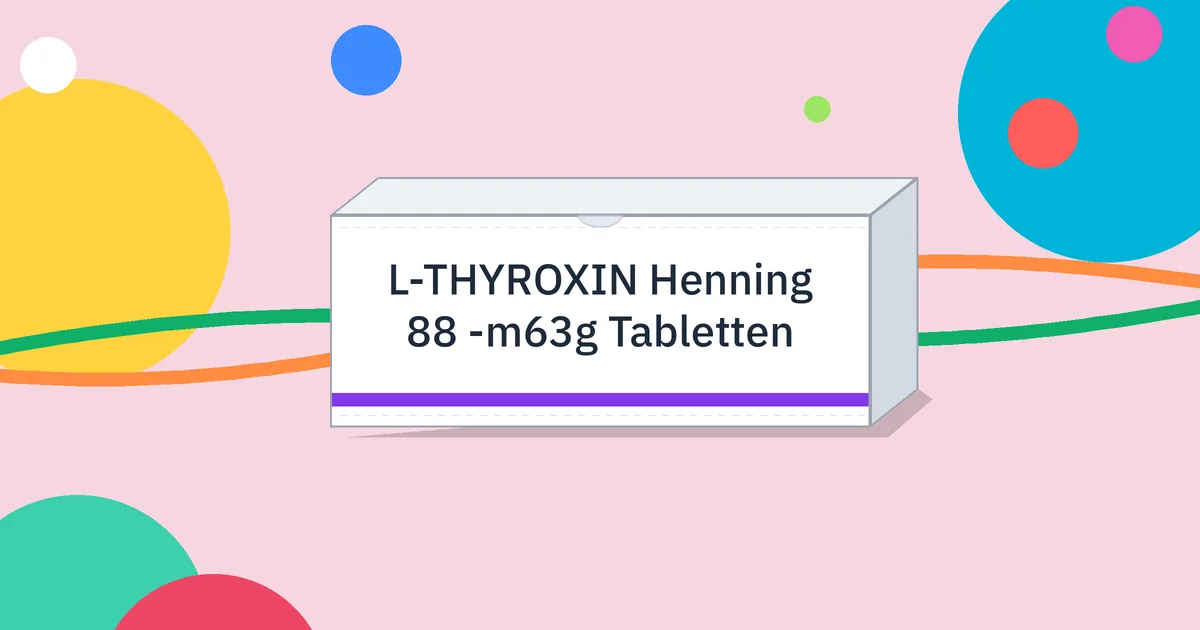 Symbolbild: Packung mit der Aufschrift L-THYROXIN Henning 88 -m63g Tabletten (PZN 16917427) – Verfügbarkeit und Bezug in Apotheken in Frankfurt am Main