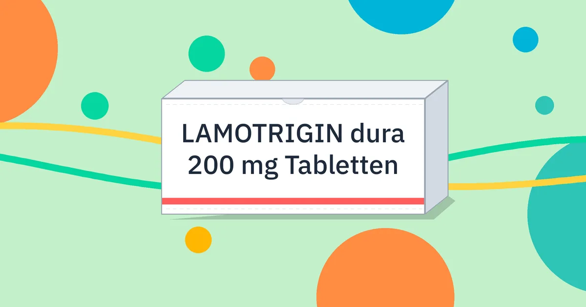 Symbolbild: Packung mit der Aufschrift LAMOTRIGIN dura 200 mg Tabletten (PZN 04385675) – Verfügbarkeit und Bezug in Apotheken in Frankfurt am Main