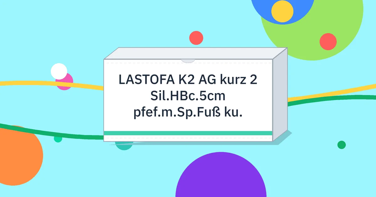 Symbolbild: Packung mit der Aufschrift LASTOFA K2 AG kurz 2 Sil.HBc.5cm pfef.m.Sp.Fuß ku. (PZN 13803692) – Verfügbarkeit und Bezug in Apotheken in Frankfurt am Main