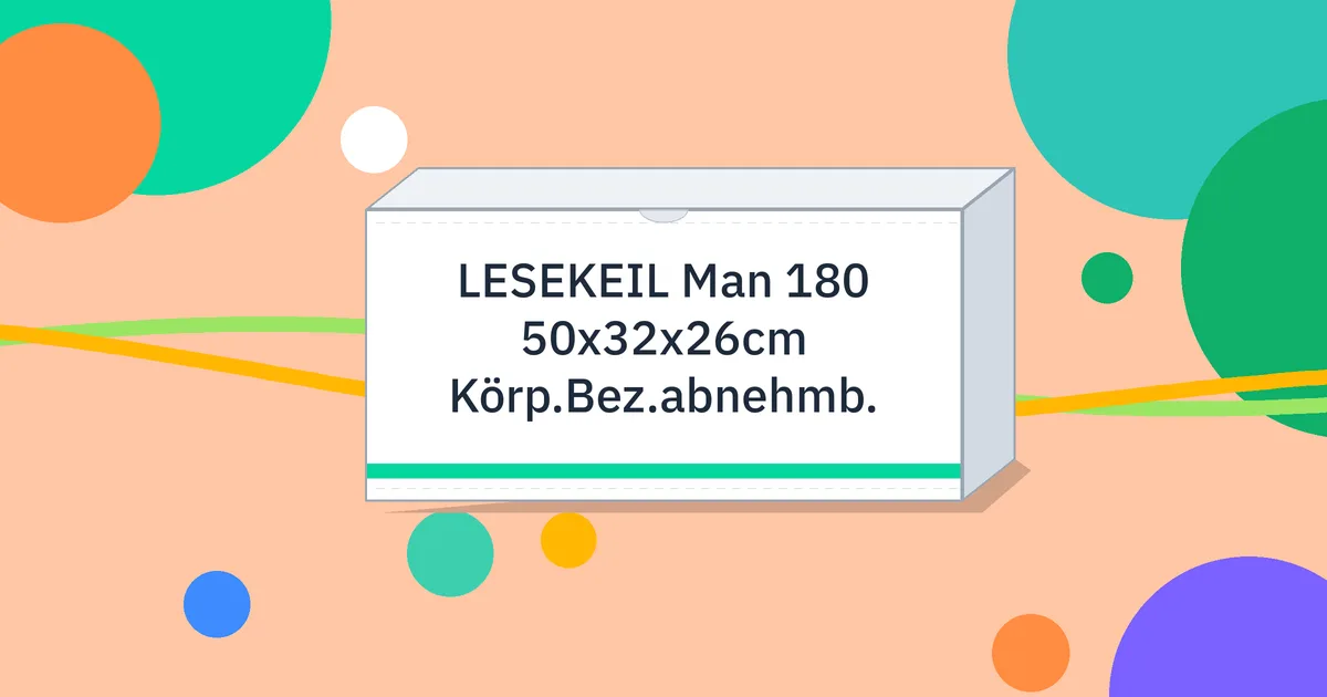 Symbolbild: Packung mit der Aufschrift LESEKEIL Man 180 50x32x26cm Körp.Bez.abnehmb. (PZN 08850979) – Verfügbarkeit und Bezug in Apotheken in Frankfurt am Main